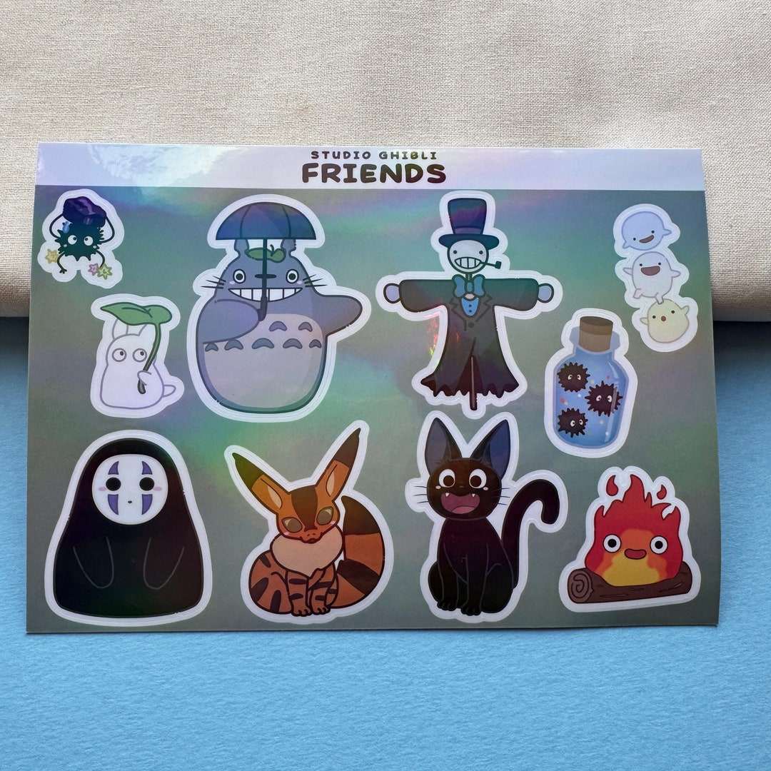 Ghibli Characters Holographic Sticker Sheet Jiji, No Face, Totoro ...