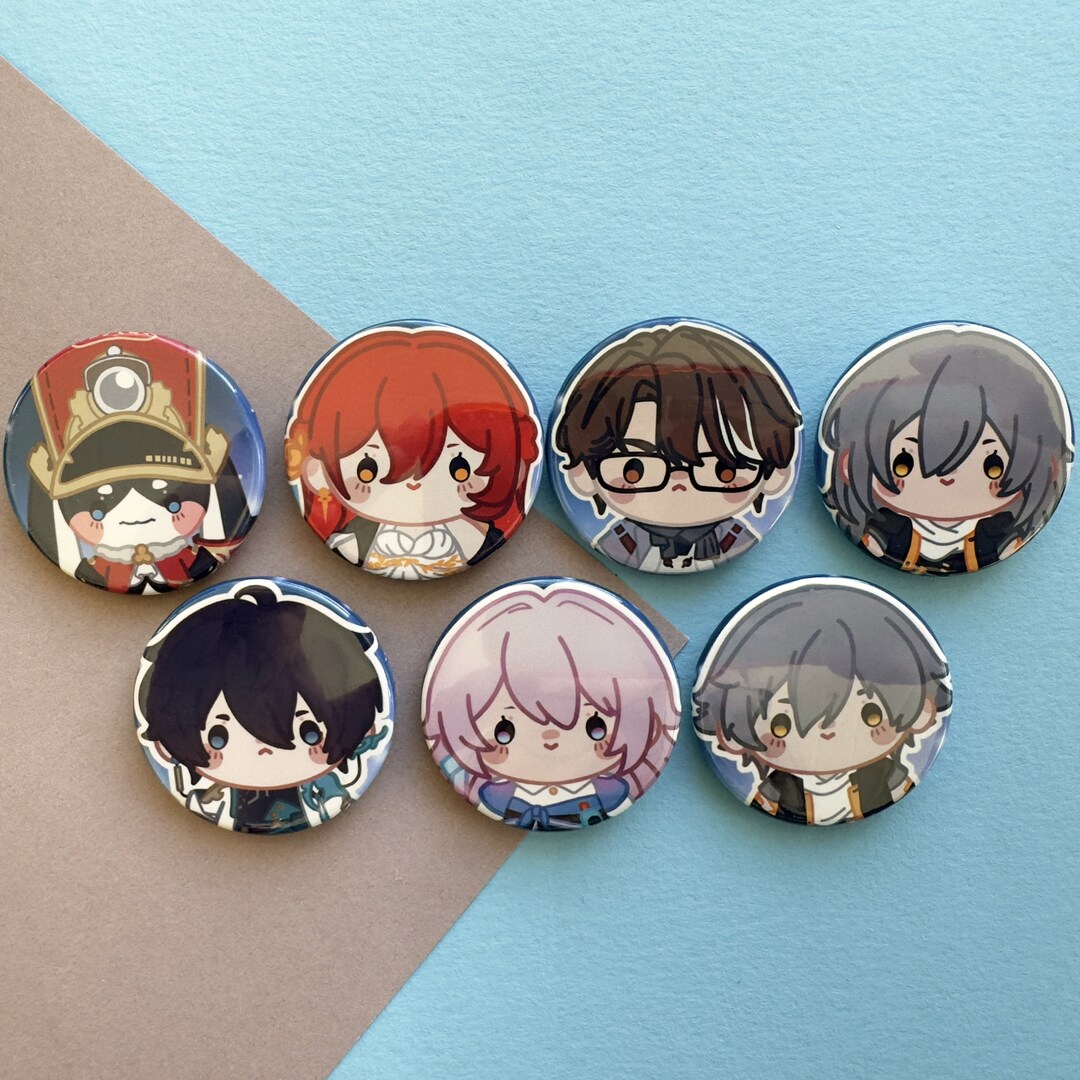 Honkai Star Rail 38mm Badges Pack of 3, 6, or All Pompom, Himeko, Welt ...