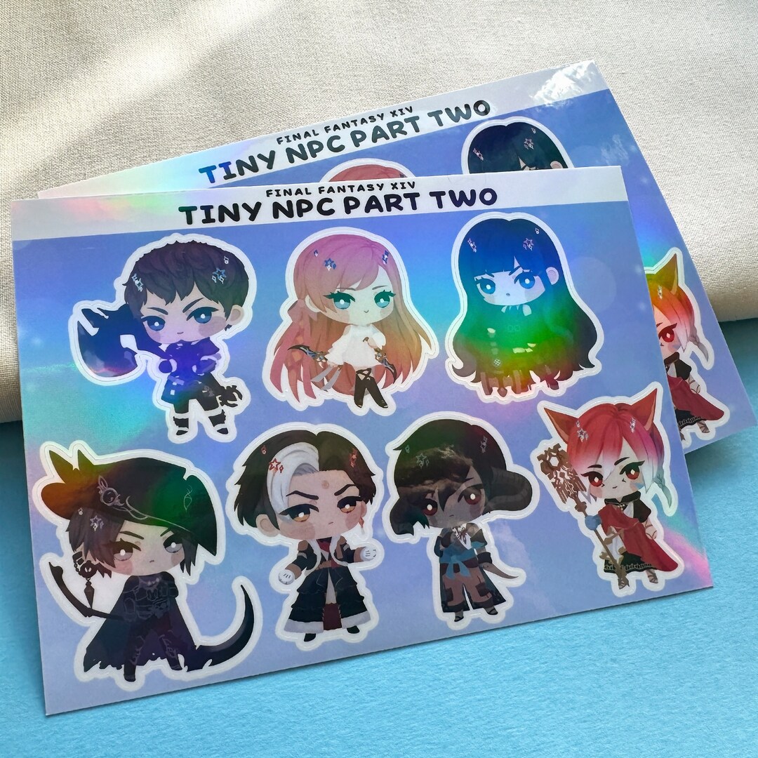 Final Fantasy XIV 'tiny NPC' Holographic Sticker Sheet Ardbert, Ryne, Gaia, Zero, Emet Selch ...