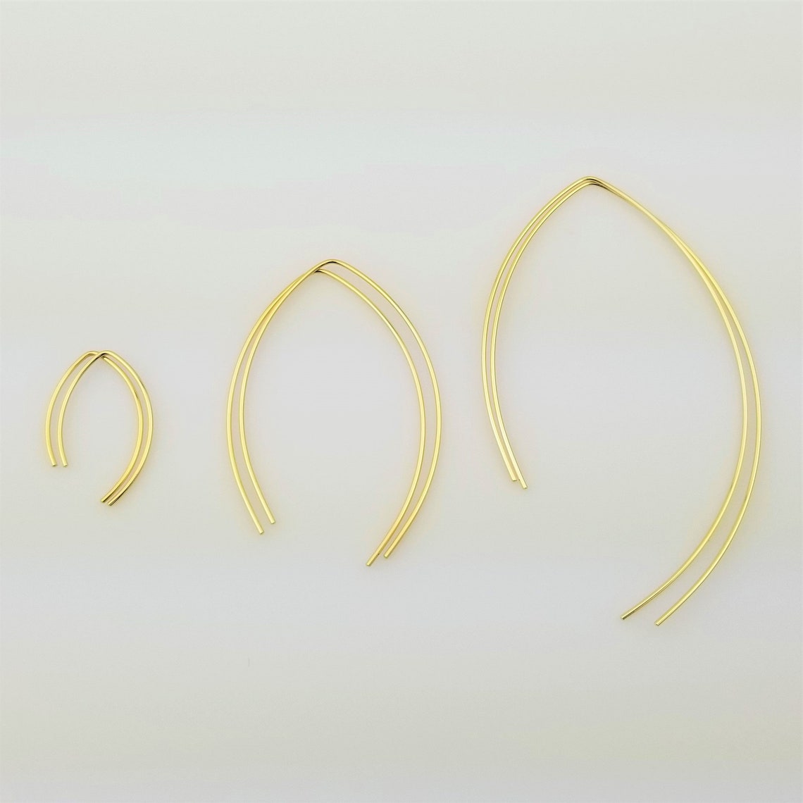 Thin Solid Gold Open Hoop Threader Earrings 14k 18k 22k 20 | Etsy