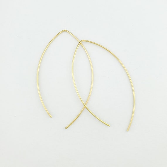 Thin Solid Gold Open Hoop Threader Earrings 14k 18k 22k Gold | Etsy