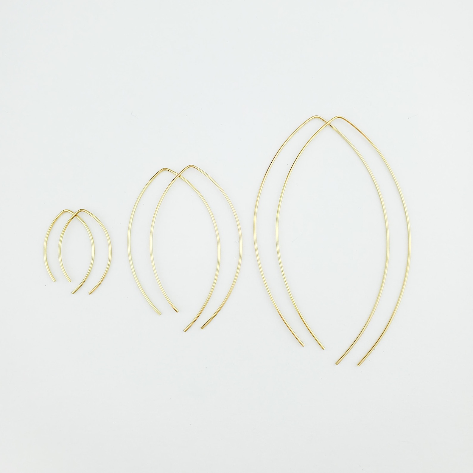 Thin Solid Gold Open Hoop Threader Earrings 14k 18k 22k Gold | Etsy