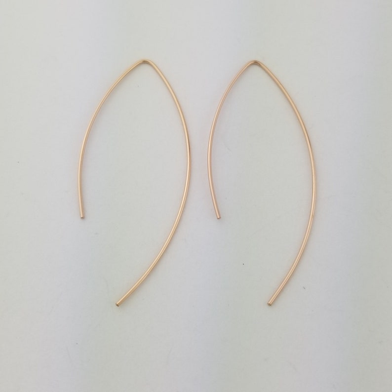 Thin 14k Solid Rose Gold Open Hoop Threader Earrings 20 Gauge | Etsy