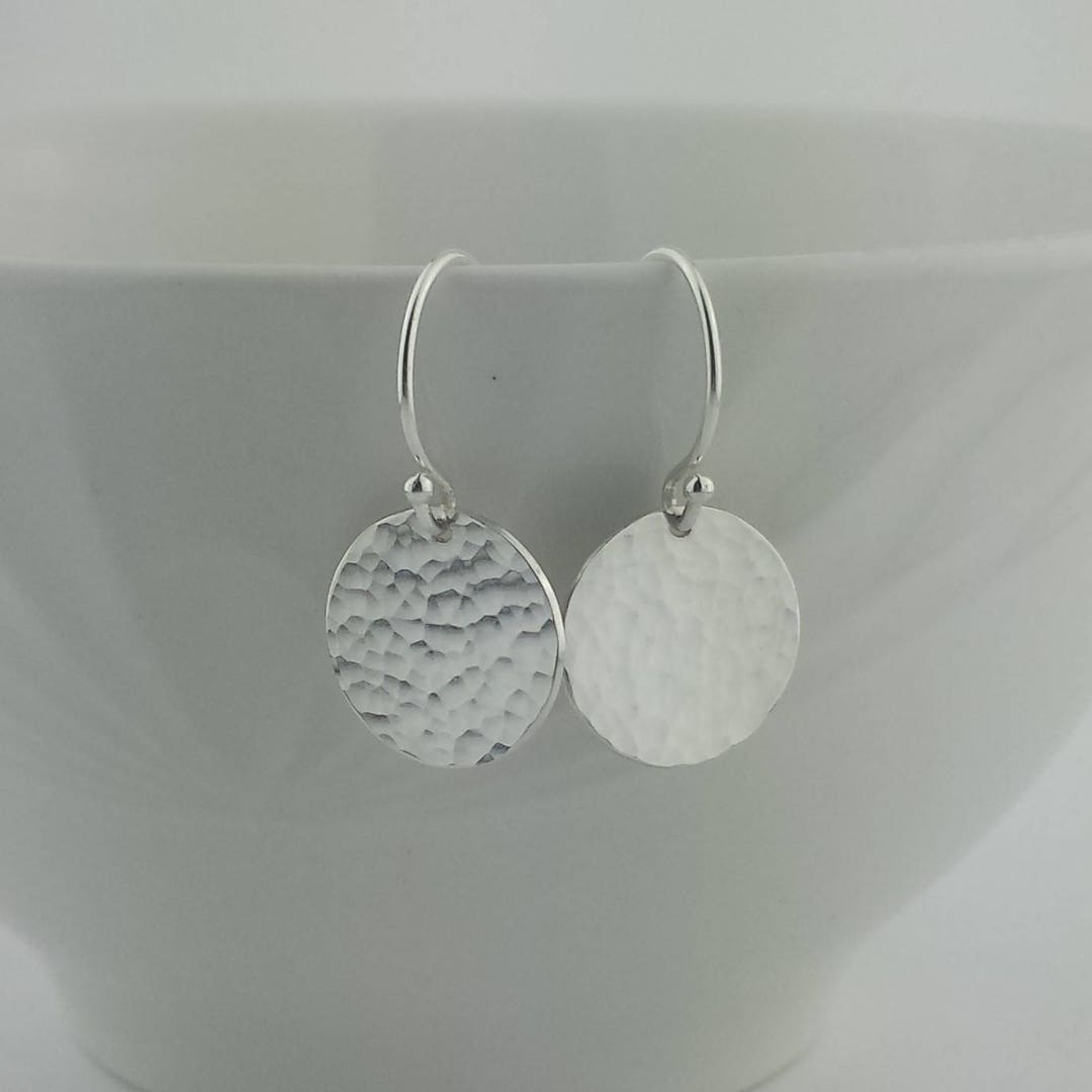 Round Hammered Silver Earrings, Minimalist Silver Earrings, Sterling ...