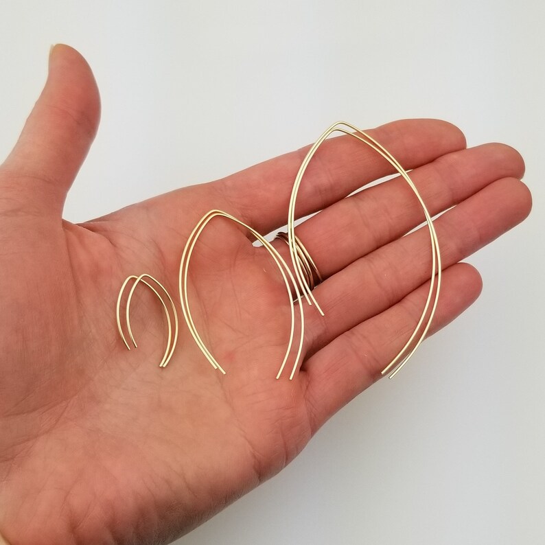 Thin Solid Gold Open Hoop Threader Earrings 14k 18k 22k 20 | Etsy