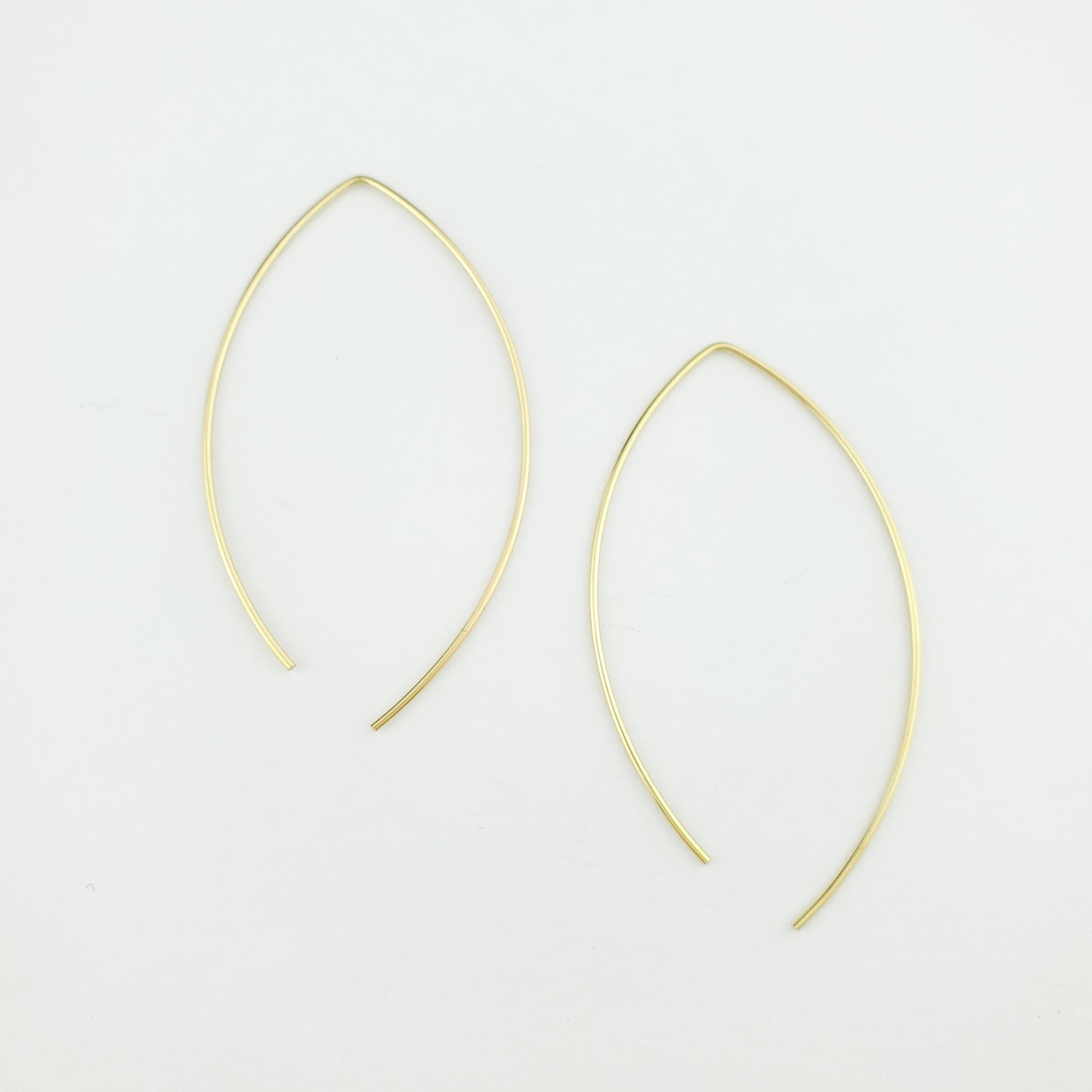 Thin Solid Gold Open Hoop Threader Earrings 14k 18k 22k Gold - Etsy