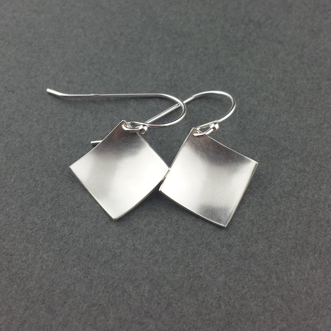 Square Diamond Sterling Silver Earrings, Square Diamond Shape, Sterling ...