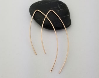 Thin Solid Gold Open Hoop Threader Earrings 14k 18k 22k 20 | Etsy