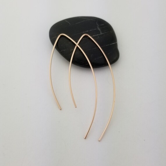Thin 14k Solid Rose Gold Open Hoop Threader Earrings 20 Gauge | Etsy