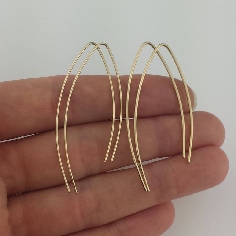 Thin 14k Solid Rose Gold Open Hoop Threader Earrings 20 Gauge | Etsy