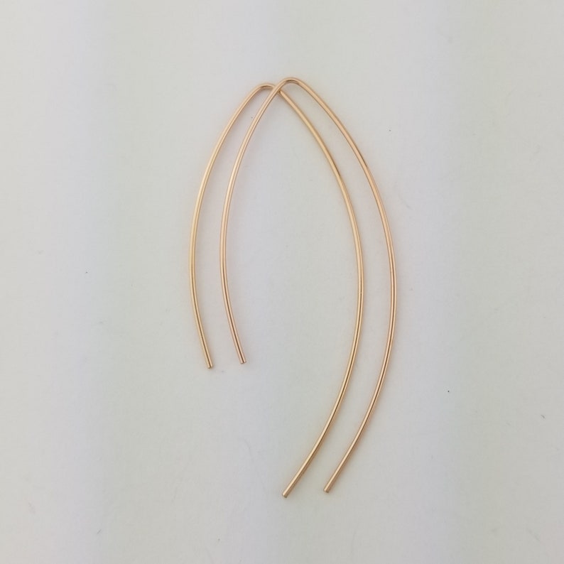 Thin 14k Solid Rose Gold Open Hoop Threader Earrings 20 Gauge | Etsy