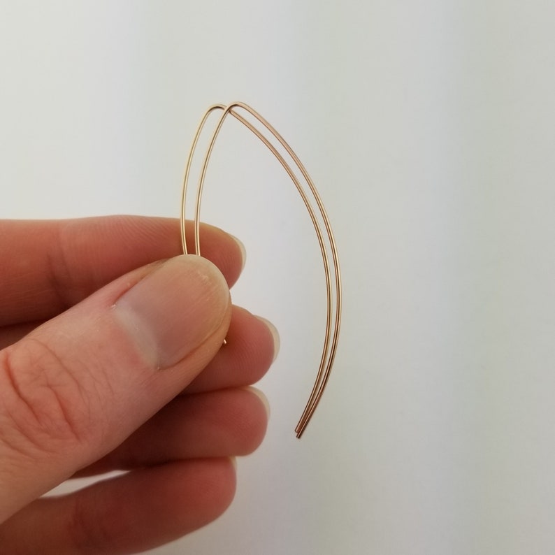 Thin 14k Solid Rose Gold Open Hoop Threader Earrings 20 Gauge | Etsy