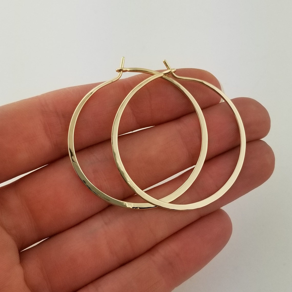 Extra Thick Flat Hammered 14k Hoops 16 Gauge Solid 14k Gold - Etsy