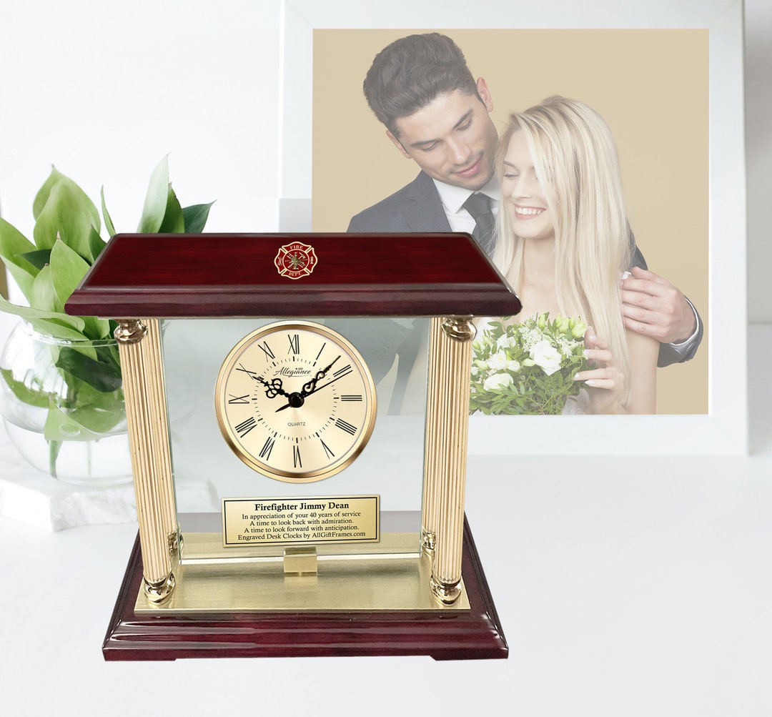 Swivel Personalize Engraved Clock Fire Fighter Maltese Insignia Emblem ...