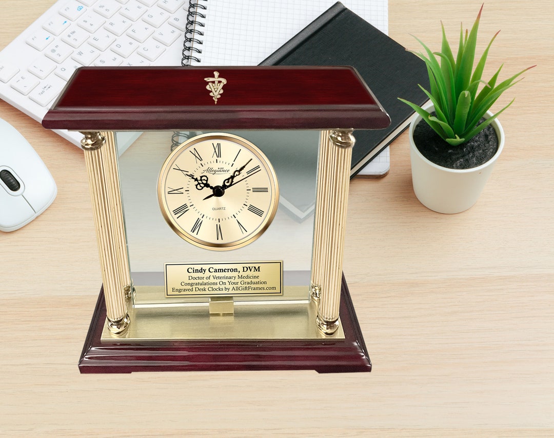 Personalized Engraved Swivel Clock Veterinary Medicine Caduceus Emblem ...
