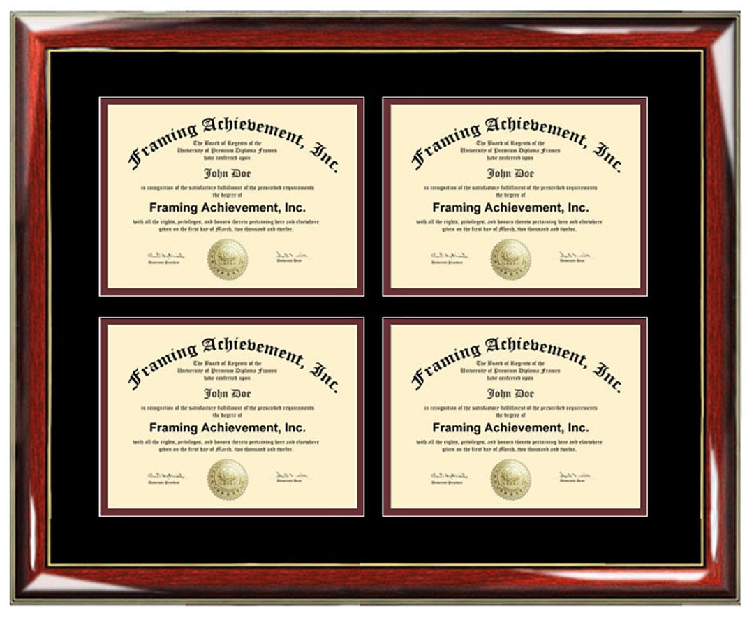 Four Certificate Frame Degree Framing Holds 4 Diploma Quadruple Documents Framing Professional ...