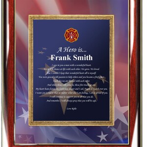 Firefighter Poetry Hero Gift Frame Personalized Fireman Father's Day ...