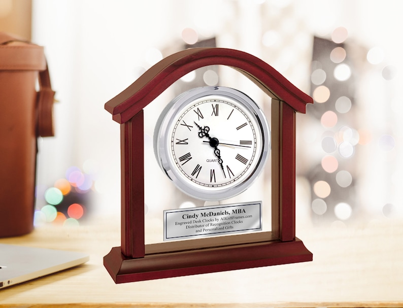 Engrave Clock Wood Glass Engraving Silver Desk Employee - Etsy