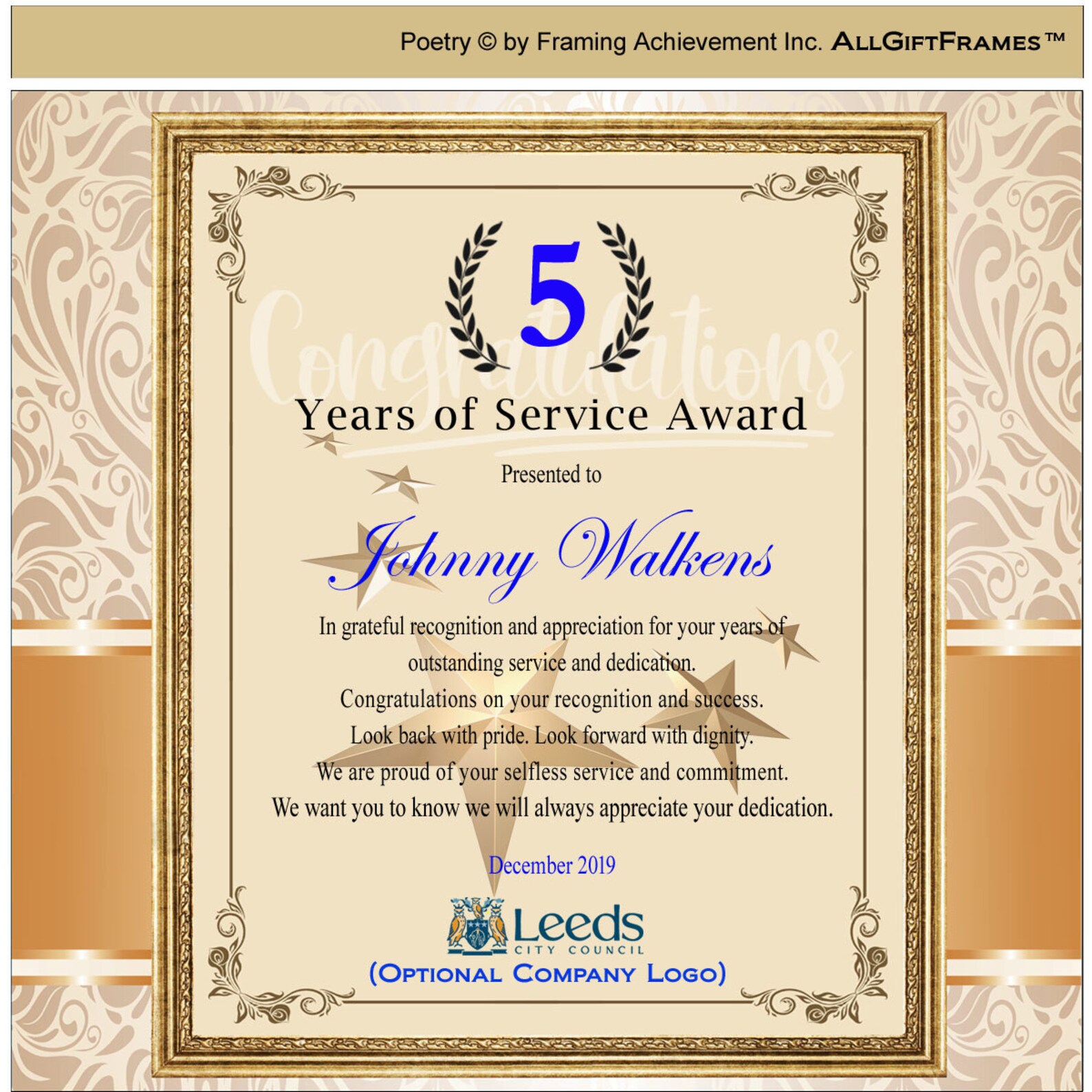 Employee Years of Service Picture Frame Award Employee of | Etsy