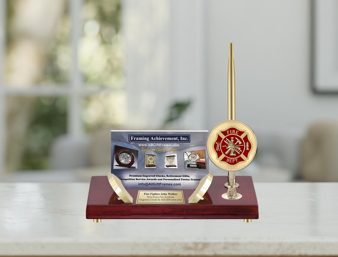 Firefighter Desk Business Card Holder Pen Fireman Name Plate Engrave ...