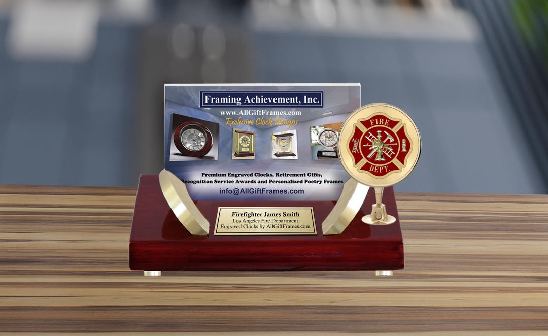 Engrave Plaque Desk Business Card Holder Firefighter Logo Gift ...