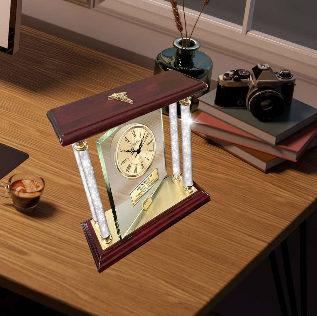 Medical 3D Logo Engrave Clock Acrylic Crystal Diamond Rotating Glass ...