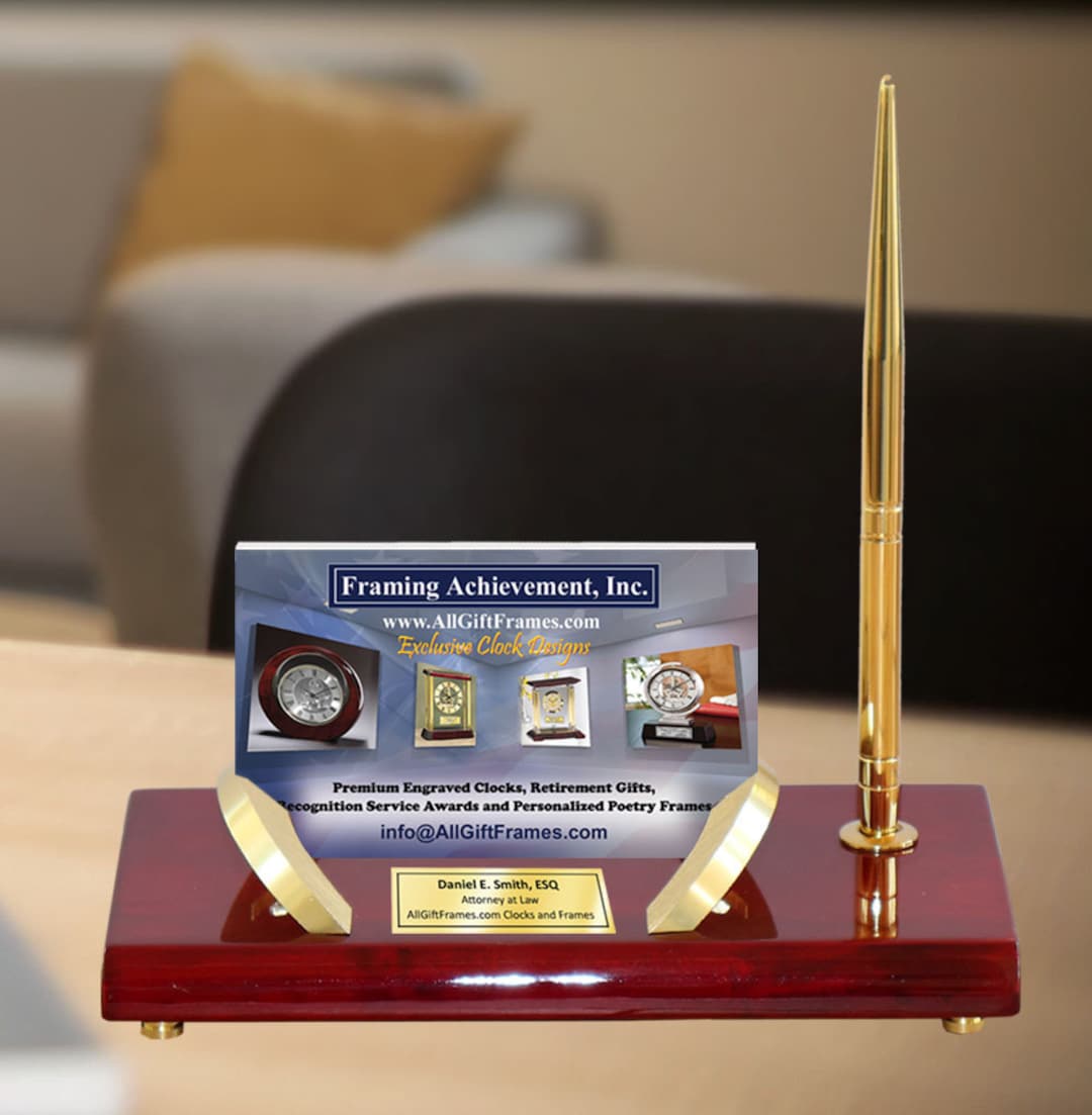 Engraved Gold Accents Business Card Holder Pen Set Gift as Personalized ...