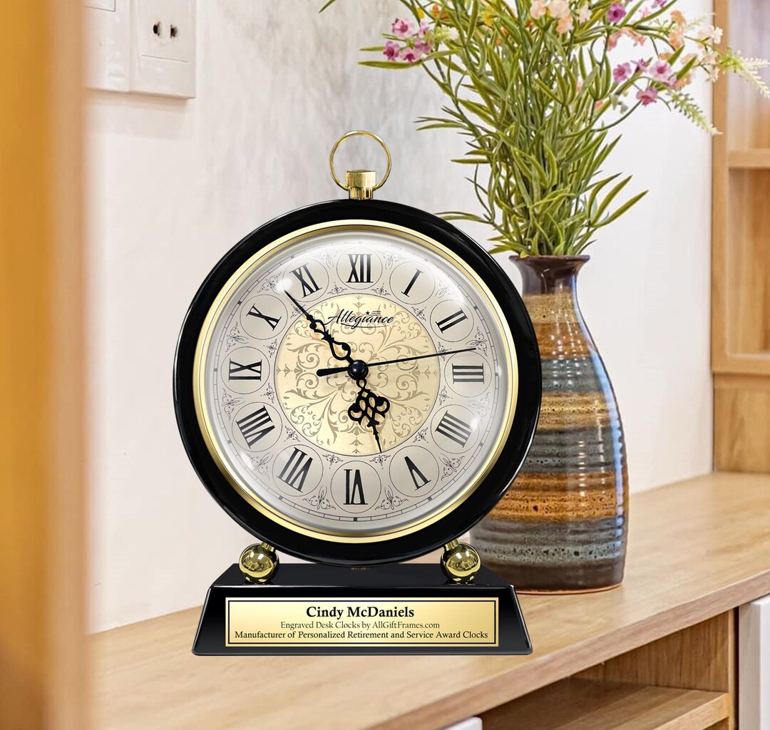 Best Large Personalized Clock Engravable Desk Boss Majestic Black Base ...