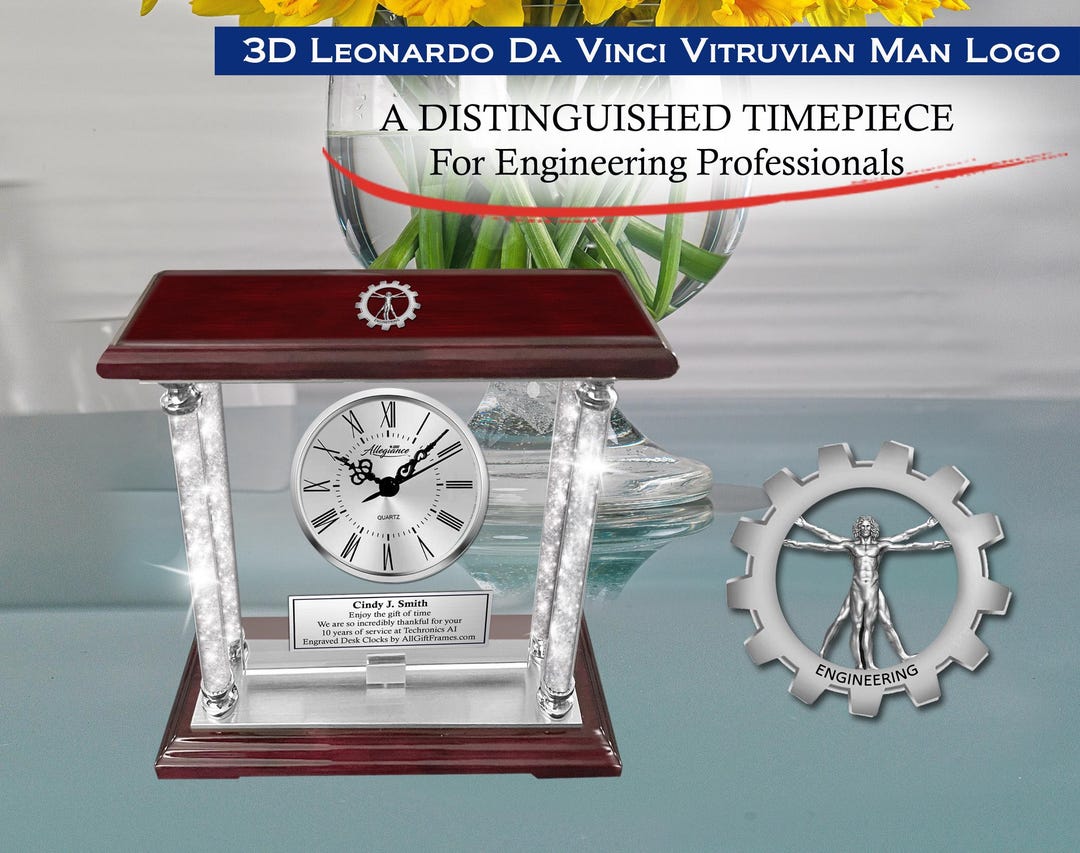 Engineer Retirement Gear Logo Engrave Clock Quad Diamond Crystal Pillar ...