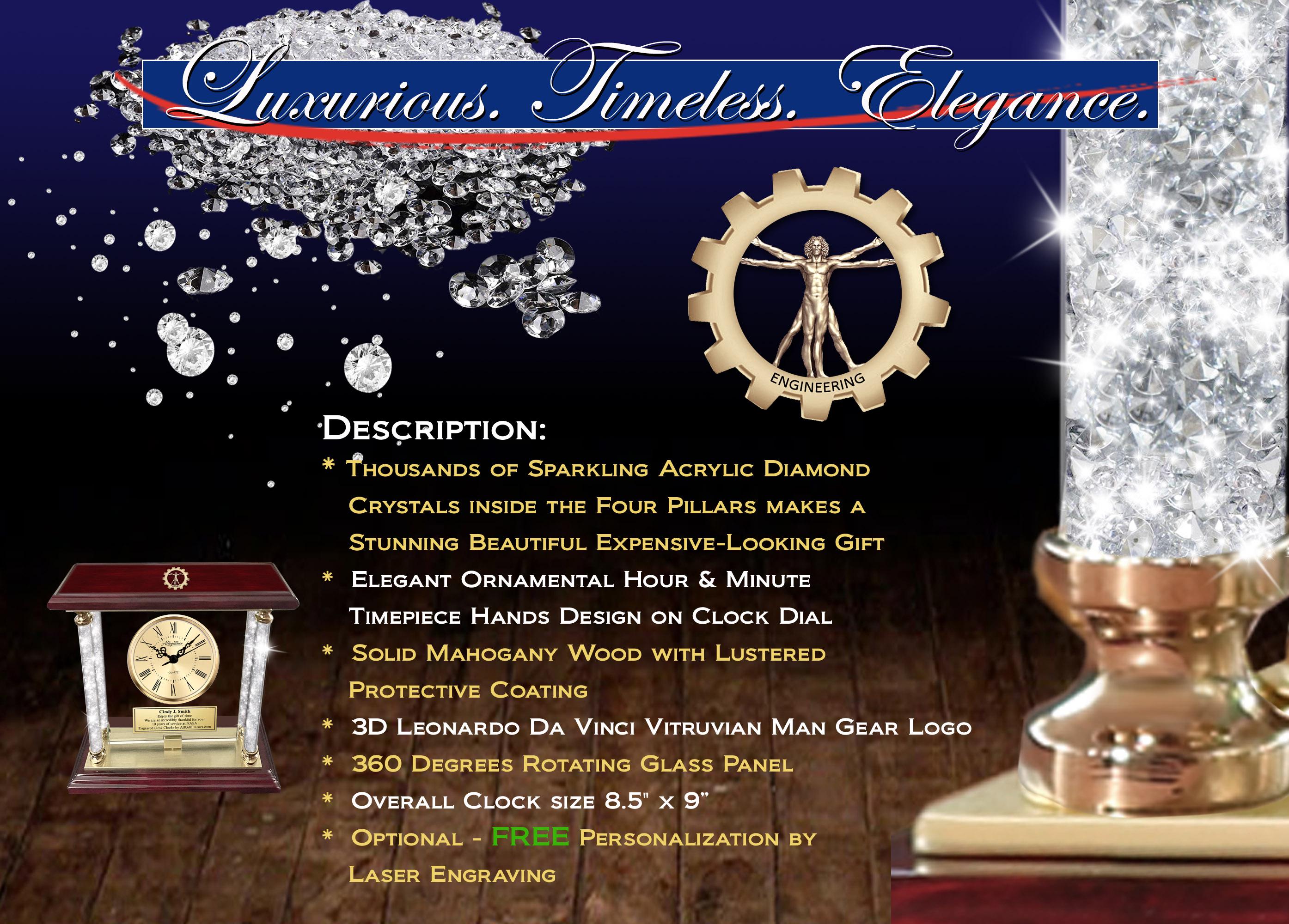 Engineer Gift Personalize Engrave Clock Diamond Column Gold Da Vinci ...