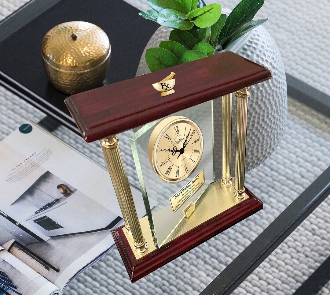Pharmacist Gift Engrave Gold Pillar Desk Clock Personalize Unique ...