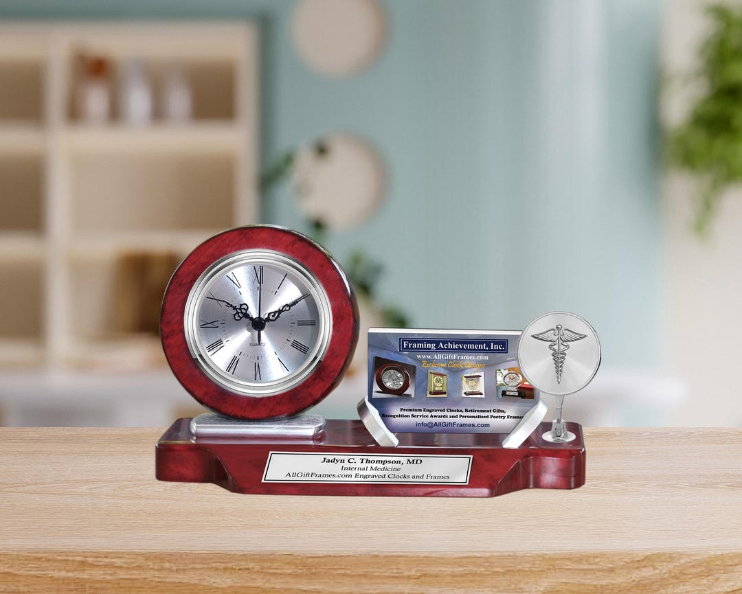 Medical Caduceus Logo Business Card Holder MD Nameplate Desk Clock ...