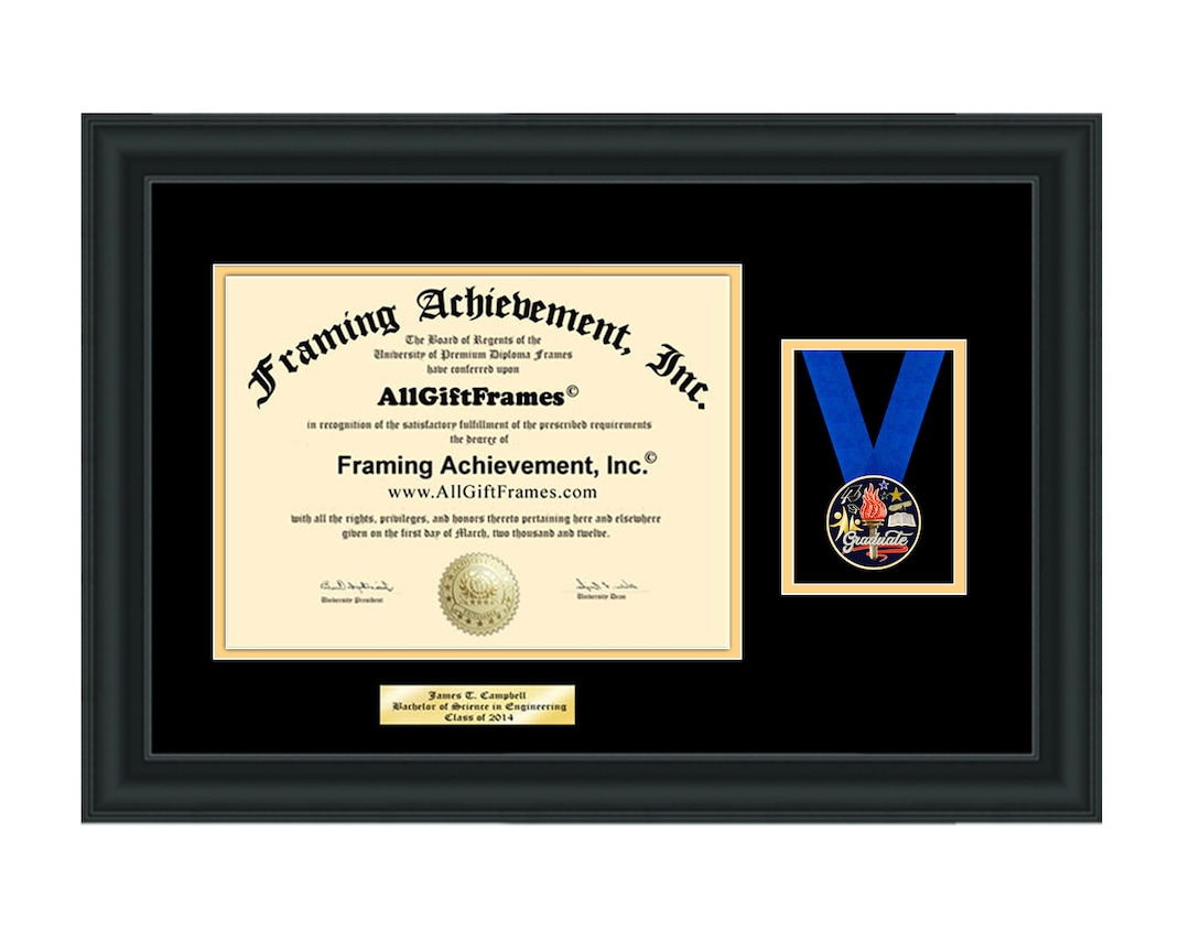 Engrave Diploma Frame Academic Graduation Medal Gold Enameled Graduate ...