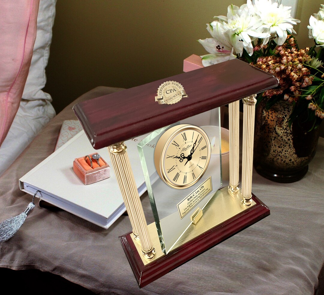 Engraved Glass Desk Clock CPA Emblem Certified Public Accountant ...
