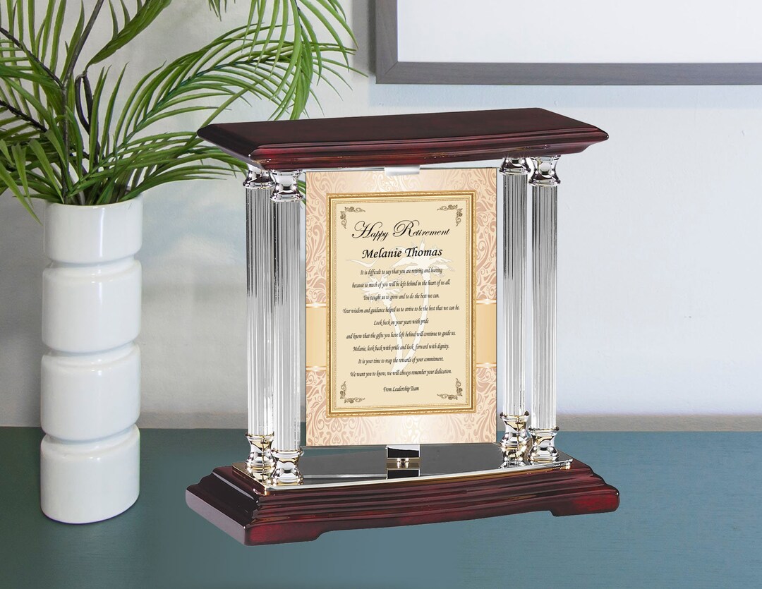 Personalized Employee Retirement Plaque Silver Desk Mantel Swivel Best ...