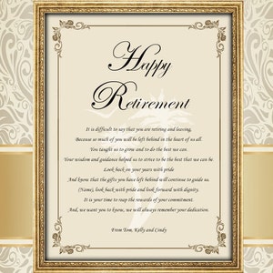 Retirement Poem Colleague Boss Coworker Good Luck Friend Personalized ...