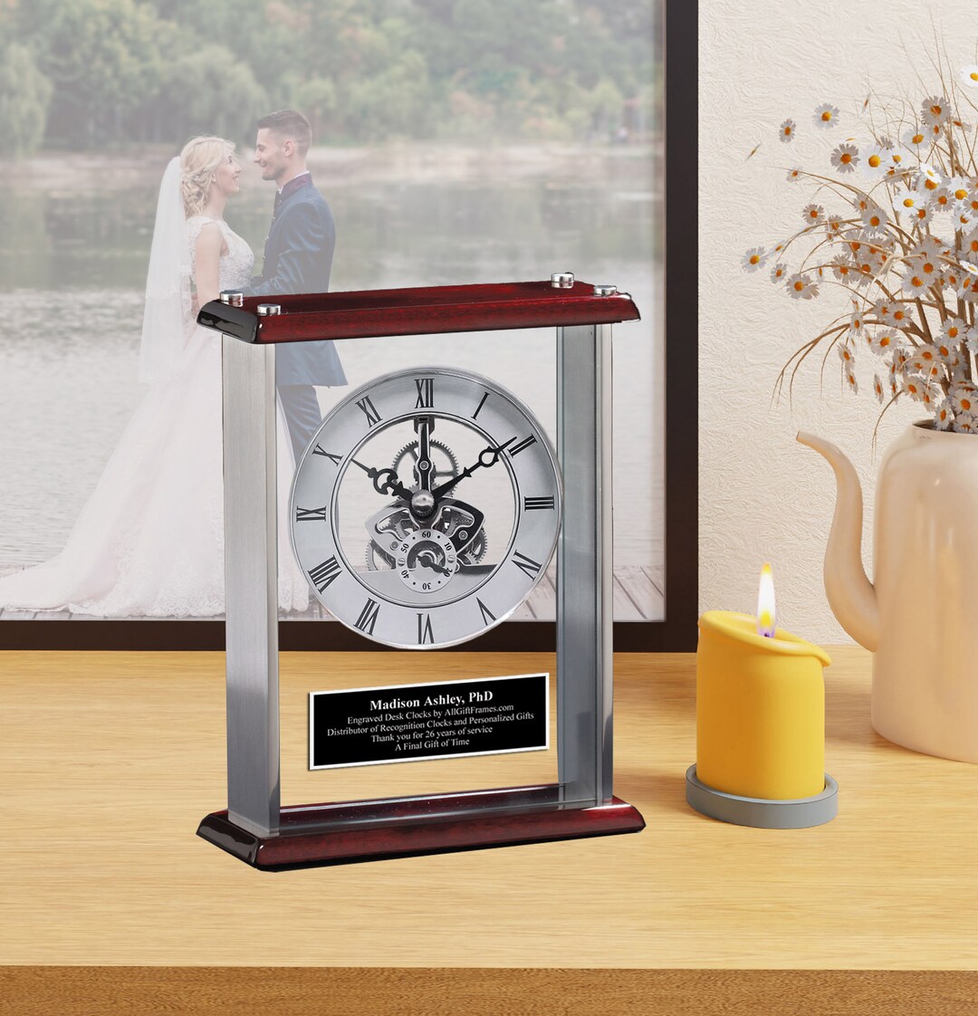 Custom Engineering Desk Clock Floating Gear Engraved Best Seller Wood ...