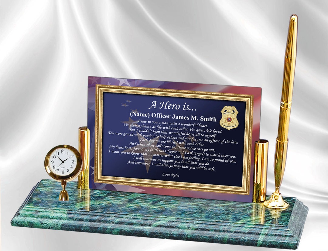 Personalized Law Enforcement Policeman Sheriff Deputy Gift Clock Marble ...