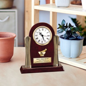 3D Pharmacy Logo Engrave Cherry Clock Doctor Pharmacist Service Award ...