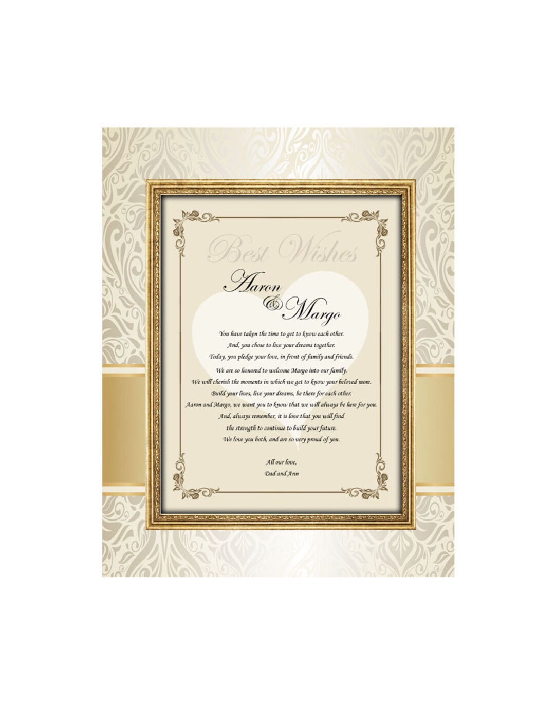 Parents Gift to Bride & Groom Wedding Congratulation Poem Unframed ...