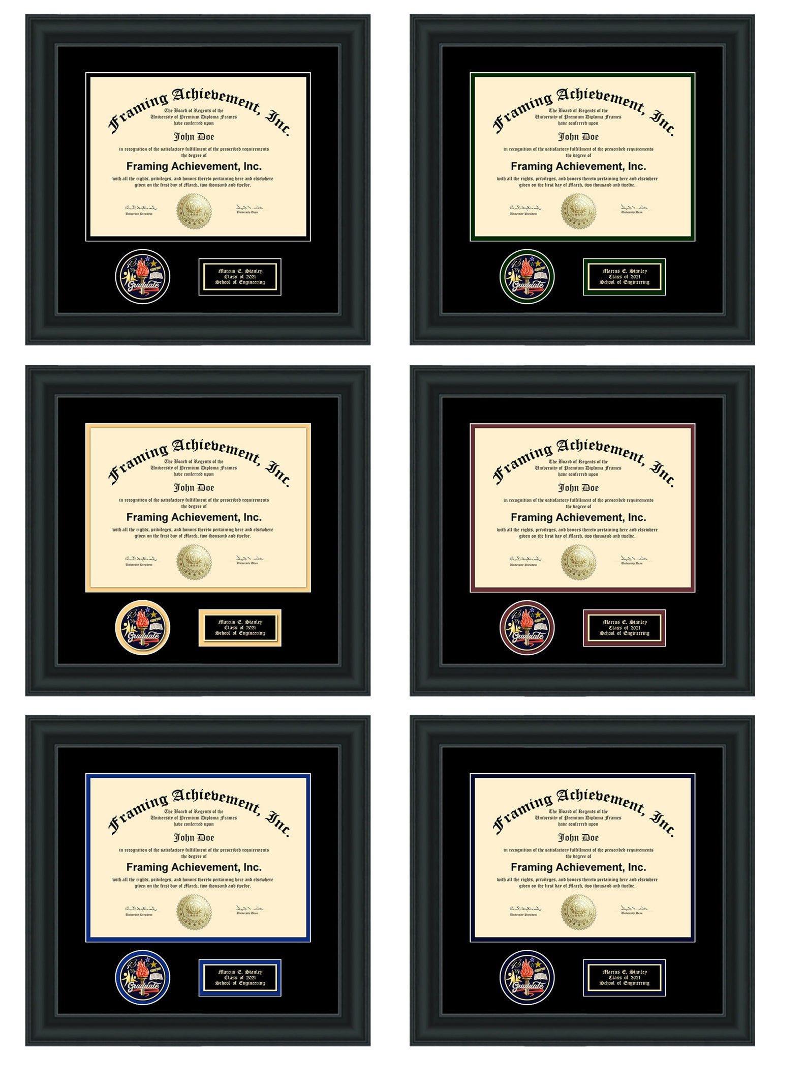 Engraved Matted Diploma Frame With 3D Graduate Academic 2 Medal Framing ...