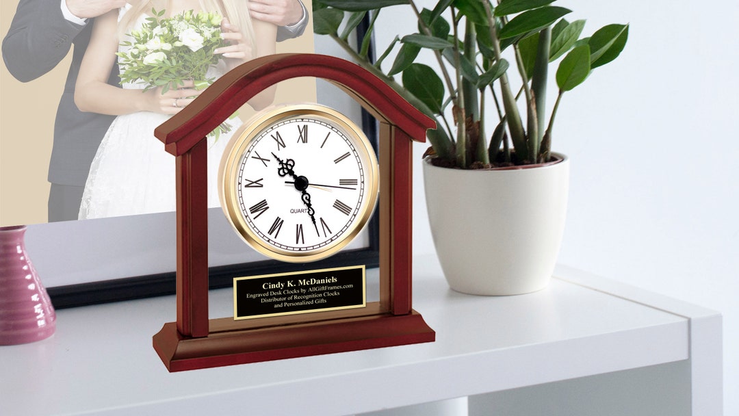 Custom Promotional Clock Arch Engraved Desktop Husband Wife Love ...