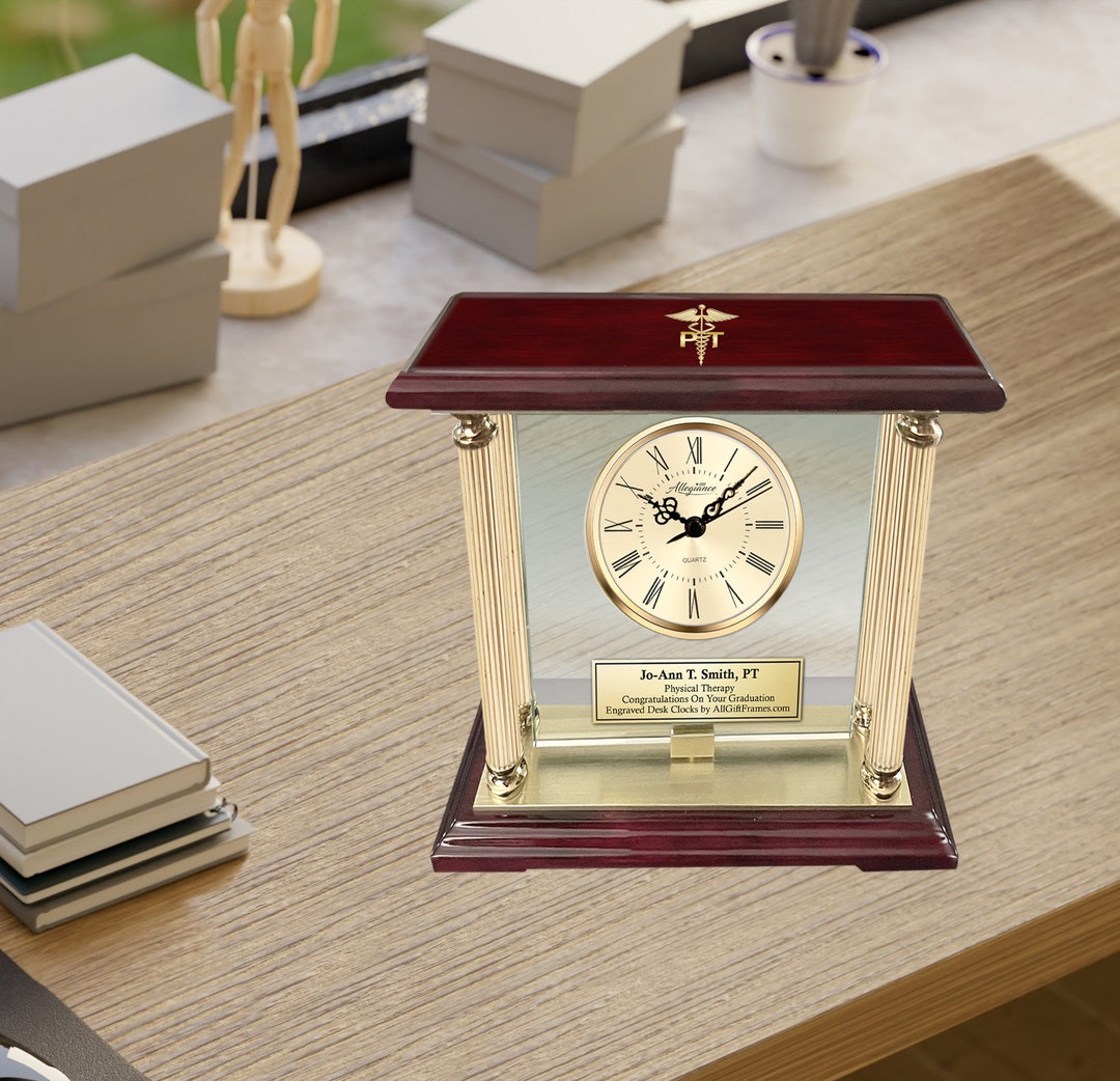 Desk Swivel Mantel Engraved Clock Physical Therapy Emblem Therapist PT ...