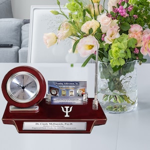 Nameplate Engrave Clock Psychology Pen Set Business Card Display Holder ...