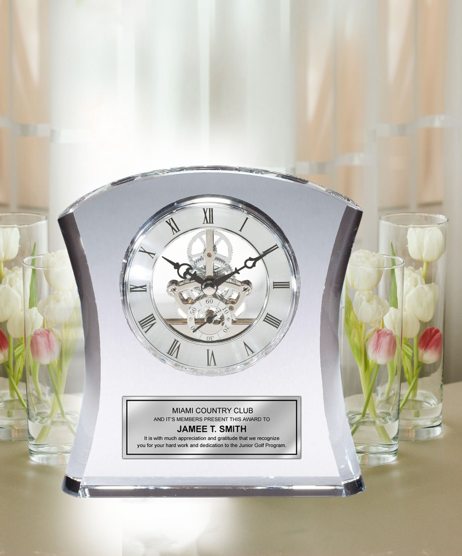 Engraved Clock Crystal Curve Retirement Desk Award Recognition | Etsy