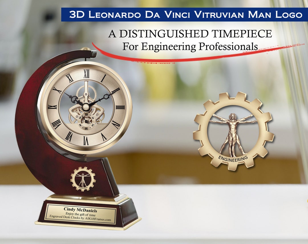 Best Gift Gold Mechanical Gear Clock Davinci Vitruvian Man Logo ...