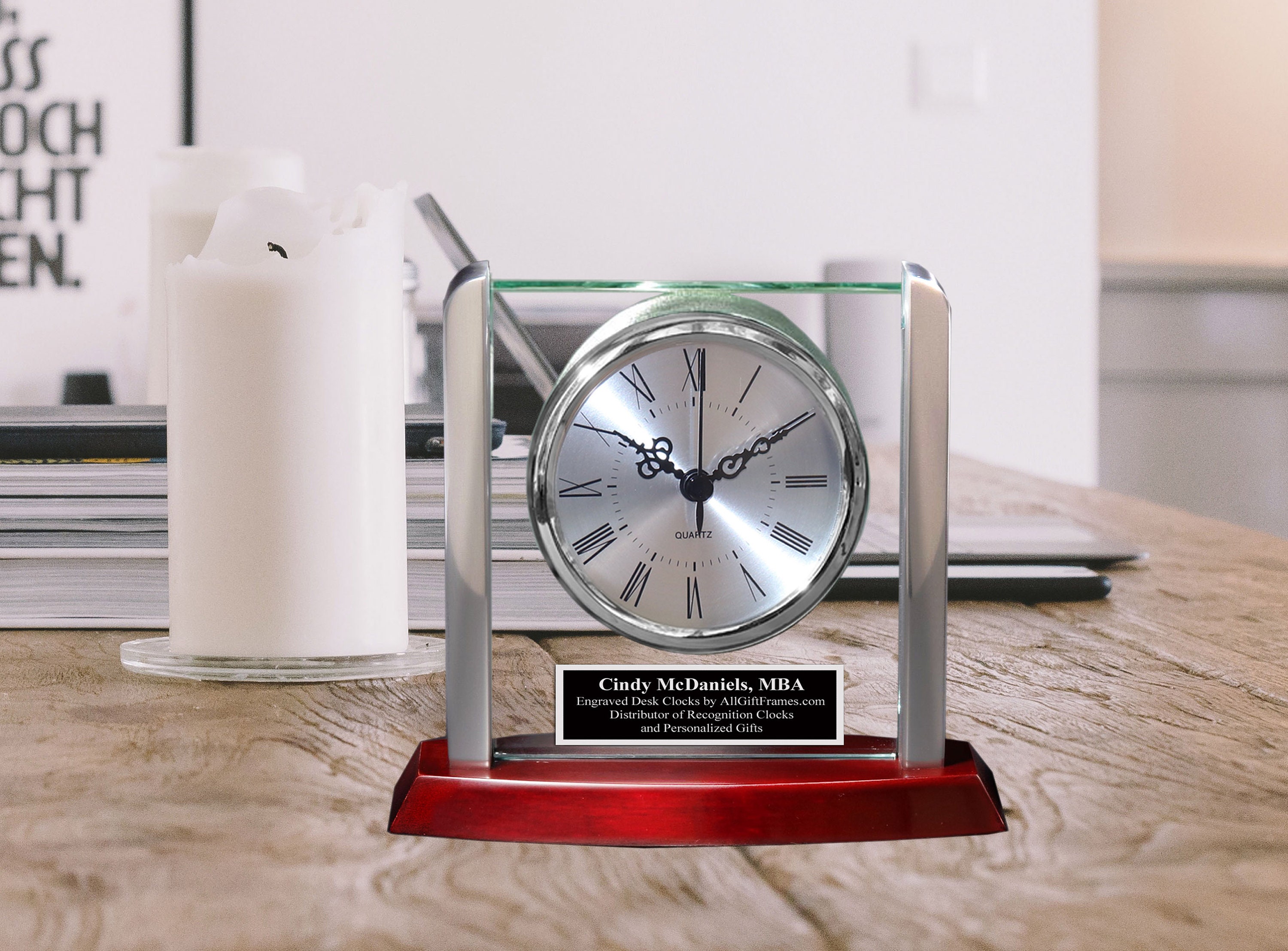 Engraved Desk Clock Personalized Shelf Glass Wood Metal - Etsy