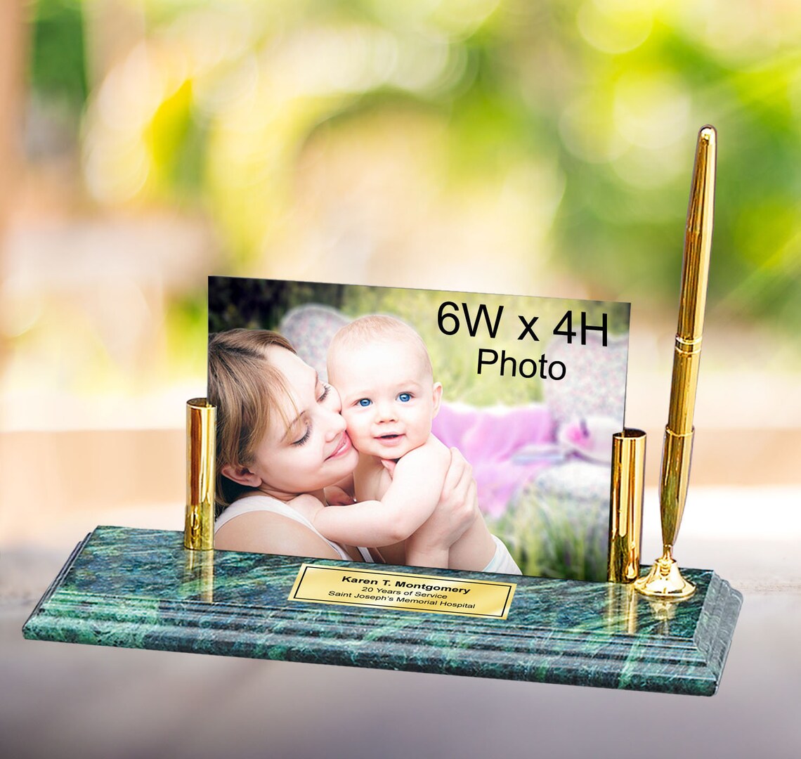 Engraved Clock Marble Pen Set Photo Frame Desk Picture Frame - Etsy