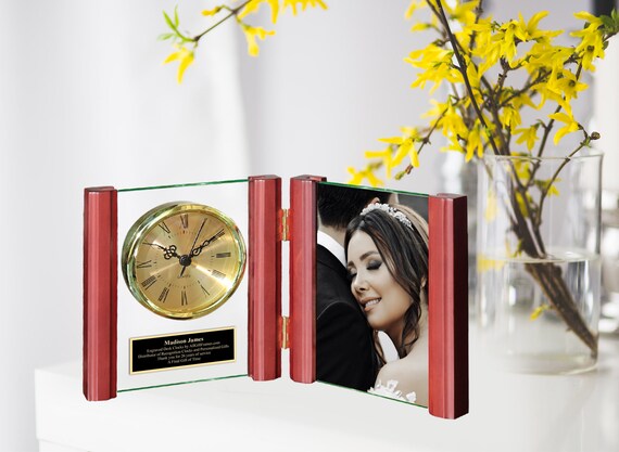 Engraved Picture Frame Desk Gold Clock 4x6 Photo Gift - Etsy