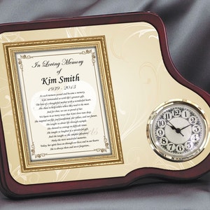 Sympathy Memorial Gift Mahogany Clock Personalized Condolences Poem for ...